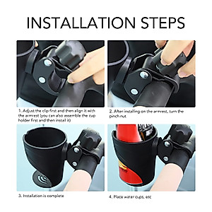 Stroller Cup Holder, Universal Wheelchair Cup Holder, Bike Cup Holder with Adjustable Clip, Baby Bottle Holder for Walkers Scooters