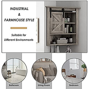Fameill Bathroom Wall Cabinet Wall Mounted Corner Cabinet with Sliding Barn Door Over Toilet Bathroom Organizer Corner Wall Shelf Medicine Cabinet,Grey