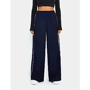 Women's Parachute Pants Cargo Trousers Elastic Waist Wide Leg Track Pants Y2k Clothing (S,Navy Blue)