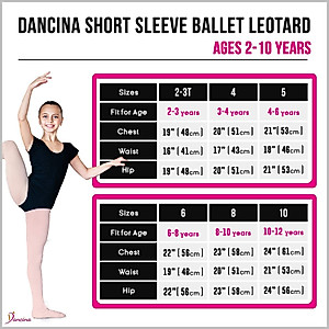 Dancina Black Leotard Short Sleeve Girls Modest Coverage Breathable Ballet Dance Unitard 10Black