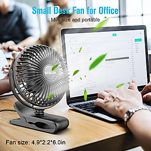 BESKAR 6 Inch Clip on Fan, 3 Speeds Small Fan with Strong Airflow, Clip & Desk Fan USB Plug in with Sturdy Clamp - Ultra Quiet operation for Office Dorm Bedroom Stroller