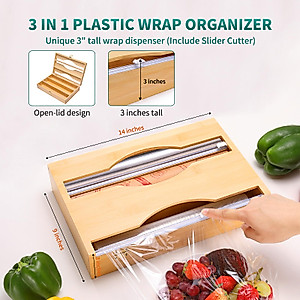 Jchccu Individual Plastic Wrap Dispenser with Cutter, Ziplock Bag Organizer Storage for Kitchen Drawer Organization, Bamboo Foil and Plastic Wrap Organizer, Storage Bag Organizer