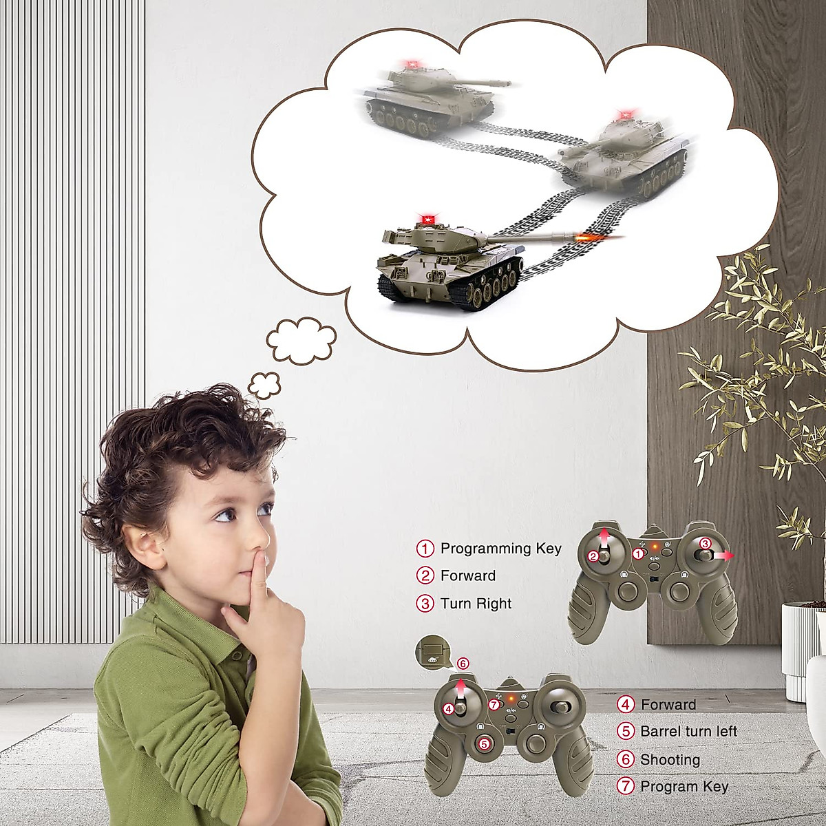 Remote Control Tank for Kids, M41A3 American Army Battle Tank, Programmable RC Tanks with Lights & Realistic Sounds, RC Military All Terrain Off-Road Vehicles, Great Gift Tank Toy for Boys