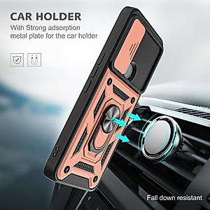 AKINIK for TCL 30 XE 5G Phone Case(Not Fit TCL 30 XL), with Slide Camera Cover and 2pcs HD Screen Protector, 360° Rotation Ring Kickstand [Military Grade] Case (Rose Gold)