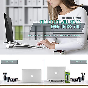 Steklo Laptop Riser - Premium Cooling Stand, Portable Laptop Stand for 12-17.3" Compatible with All Laptops MacBook Pro Air, Ideal Travel Ergonomic Compact Aluminum Adjustable, Foldable Laptop Stand