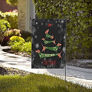 Christmas Garden Flag For Outdoor Christmas Decorations Dachshund Christmas Flag, Dachshund Christmas Garden Flag 12x18 Double Sided, Christmas Flag, Christmas Yard Flag, Merry Christmas Garden Flag For Party