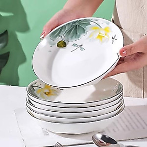 ESTELAR Dinner Plates Set Kitchen Dish Plate, Home Ceramic Tableware Set, Creative Personalized Lotus Plate, Deep Soup Plate, Fruit Plate, Microwaveable Kitchen Salad Bowl (Size : Small)