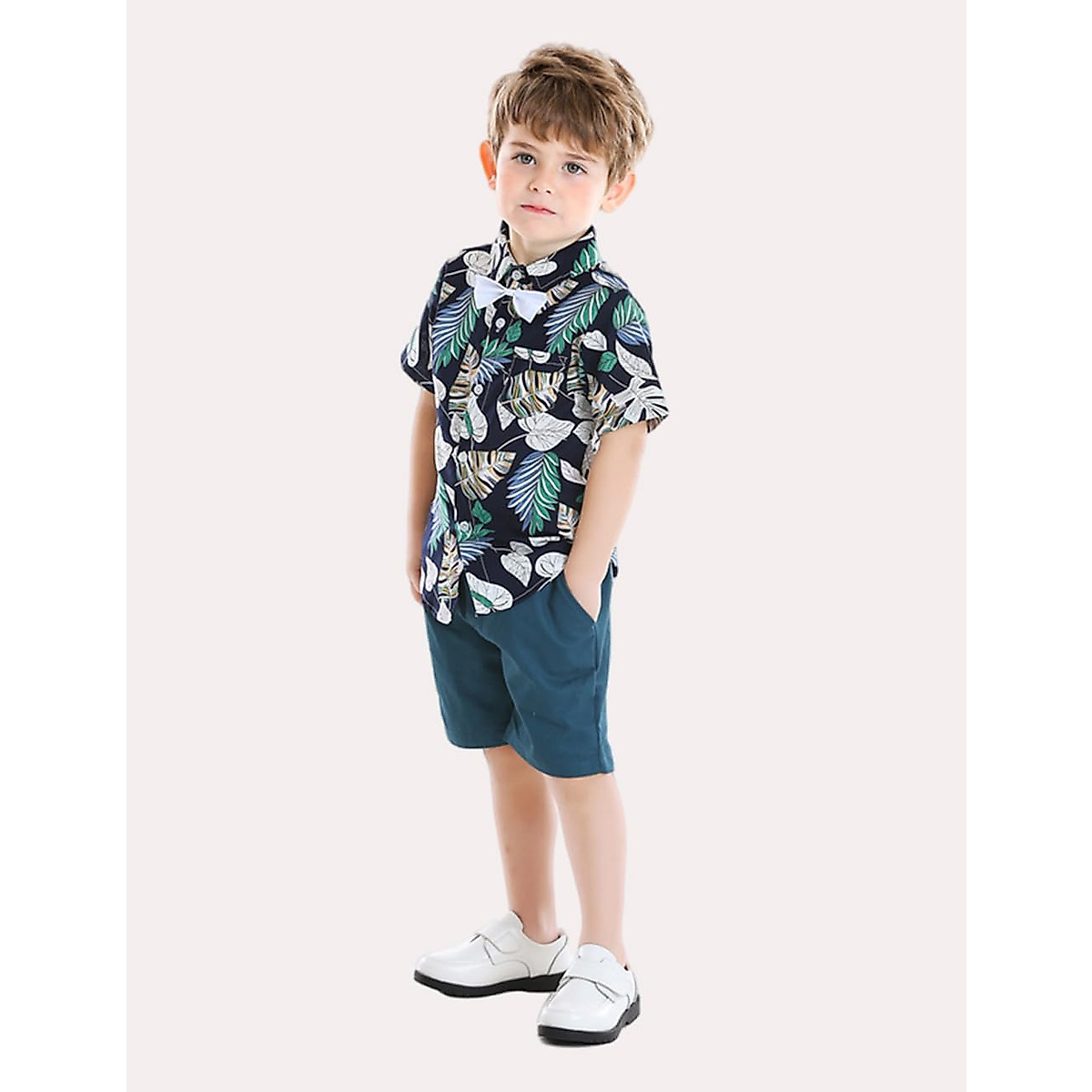 JunNeng Toddler Baby Boy Shorts Sets Hawaiian Outfit,Infant Kid Leave Floral Short Sleeve Shirt Top+shorts Suits Dark Blue