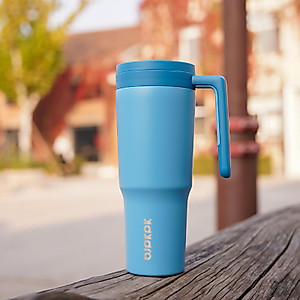 BJPKPK 40oz Tumbler With Handle And Fruit Infuser Insulated Tumblers With Lid And Straw Stainless Steel Travel Coffee Thermal Cup,Grey