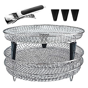 Upgrade Air Fryer Rack, Three Stackable Dehydrator Racks for Gowise Phillips USA Cozyna Ninja Airfryer,Stainless Steel Round Air Fryer Rack Fit all 4.2QT - 5.8QT Air fryer,Oven,Press Cooker (Round)