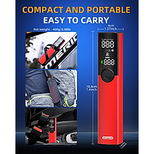 Bike Pump, The Pro Electric Bicycle Pump - Woowind BP188 Tire Inflator Portable Air Compressor with Schrader, Presta and Dunlop Valve Adapters - 150PSI (Red)