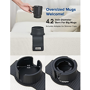 Couch Cup Holder, Elimiko Silicone Sofa Drink Holder with Upgrade Large Cup Holder, for Oversized Mug/Cup/Tumbler/Drink/Coffee/Bottle/Cans (Mocha Brown)