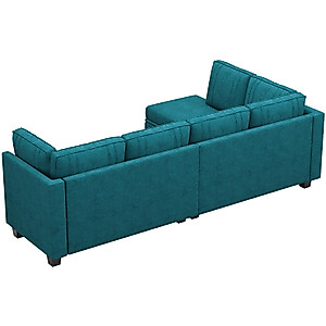 Belffin 4 Seater Sectional Sofa with Reversible Chaise, L Shaped Sofa Sectional Couch with Convertible Storage Ottoman Peacock Blue