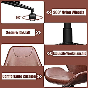 Giantex Home Office Leisure Chair Ergonomic Mid-Back PU Leather Armless Chair Upholstered with 5 Rolling Casters, Height Adjustable Swivel Chair