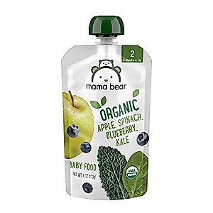Amazon Brand - Mama Bear Organic Baby Food, Stage 2, Apple, Spinach, Blueberry, Kale, 4 Ounce (Pack of 12)