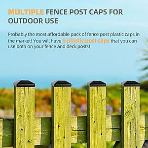 TonGass (6-Pack, Black) 4x4 (3 5/8") Wood Fence Post Caps - Wooden Fence Deck Post Covers - Durable Plastic Water-Proof and UV-Proof - Protect Wooden Fence Poles from Cracking and Rotting