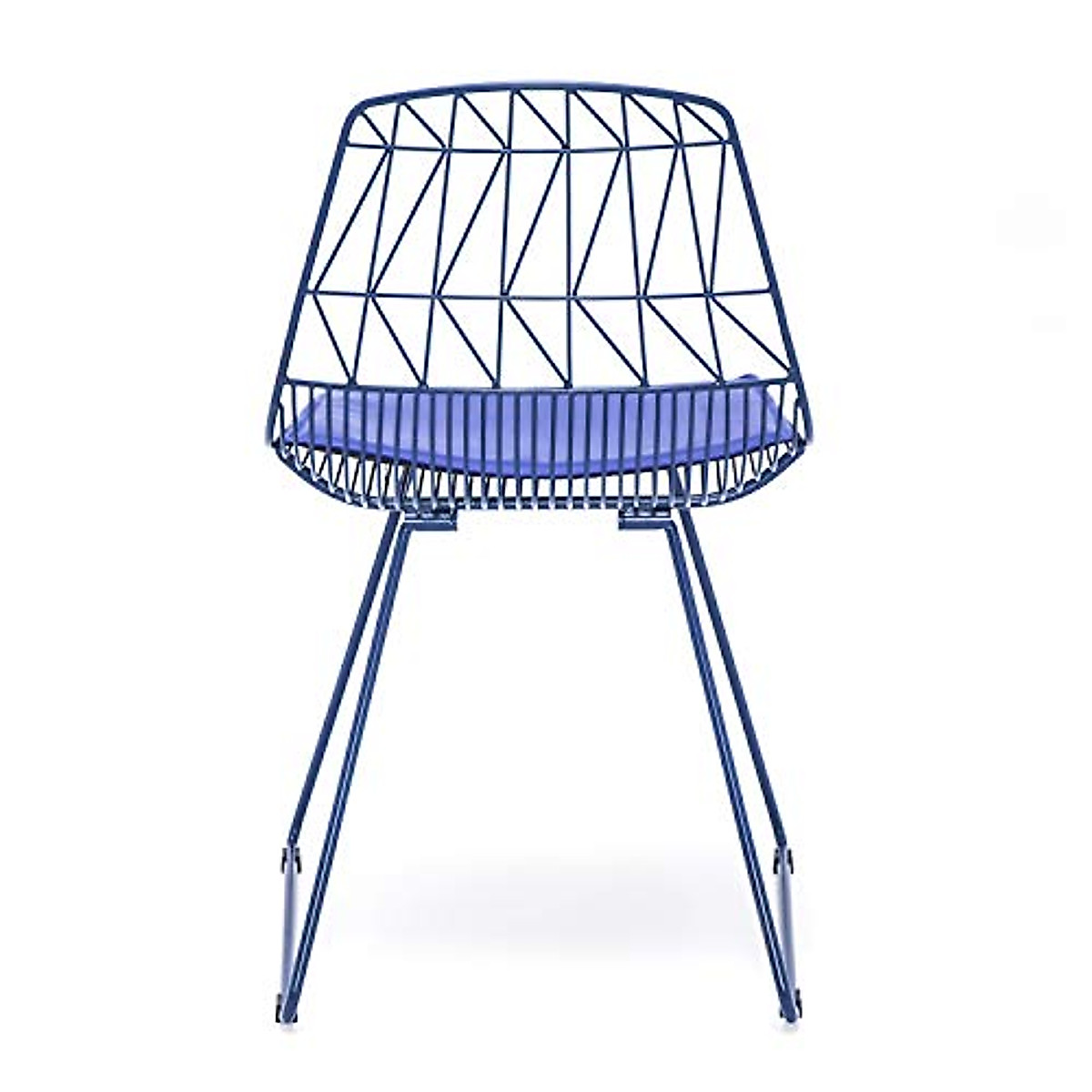 AC Pacific Metal Dining Chairs with Faux Leather Seat Pad, Modern Stackable Indoor Outdoor Stool for Kitchen, Patio, Bistro and Bar, Set of 2, Matte Dark Blue