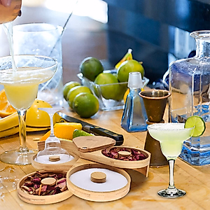 Margarita salt rimmer set bamboo,3-Tiers bar glass rimmer,salt rimmer for cocktails,bar accessories for the home bar set