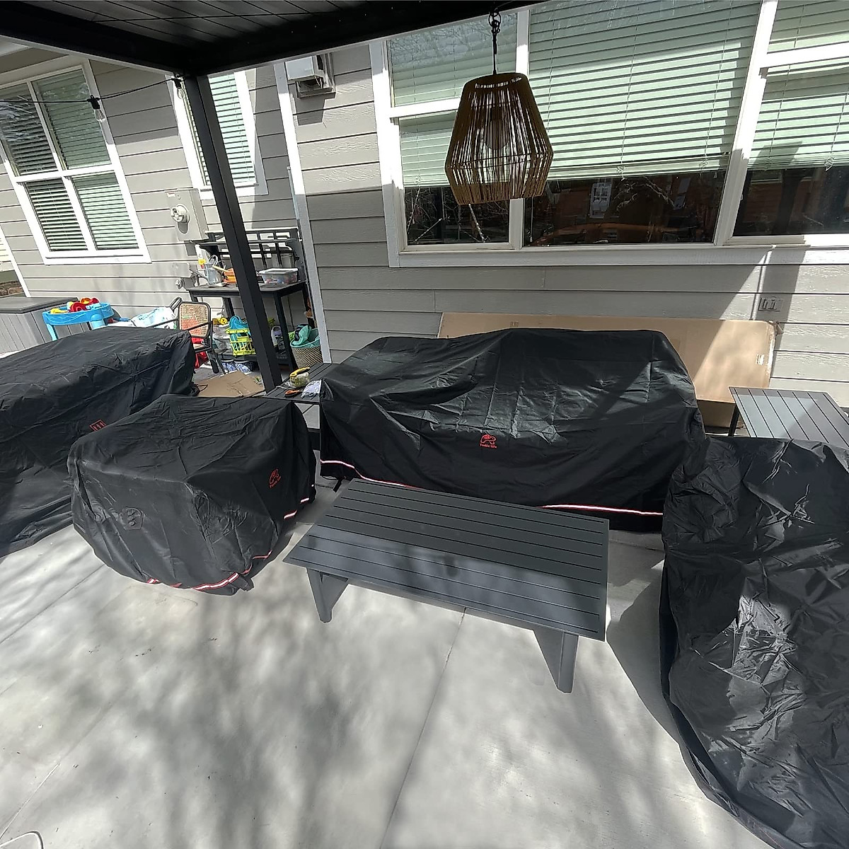 Turtle Life Patio Furniture Sets Cover, Heavy Duty Square Durable Waterproof Outdoor UV Resistant Anti-Fading Dining Table Chairs Furniture Cover, Black, 76"Lx76"W x 29"H