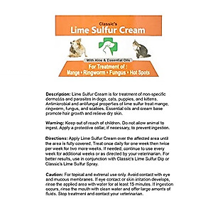 Classic's Lime Sulfur Pet Skin Cream (2 oz) - Pet Care and Veterinary Treatment for Itchy and Dry Skin - Safe Solution for Dog, Cat, Puppy, Kitten, Horse