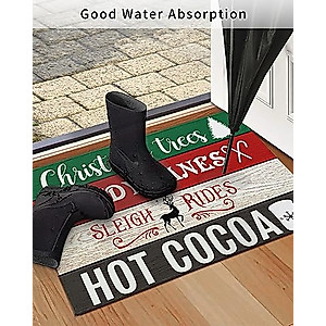 Savannan Floor Mats,Christmas Trees Candy Canes Sleigh Rides Hot Cocoa Wooden Red Green Gray Non Slip Latex Backing Ultrathin Loop Pile Door Rugs for Dining Room Office Home Decor 24"x36"