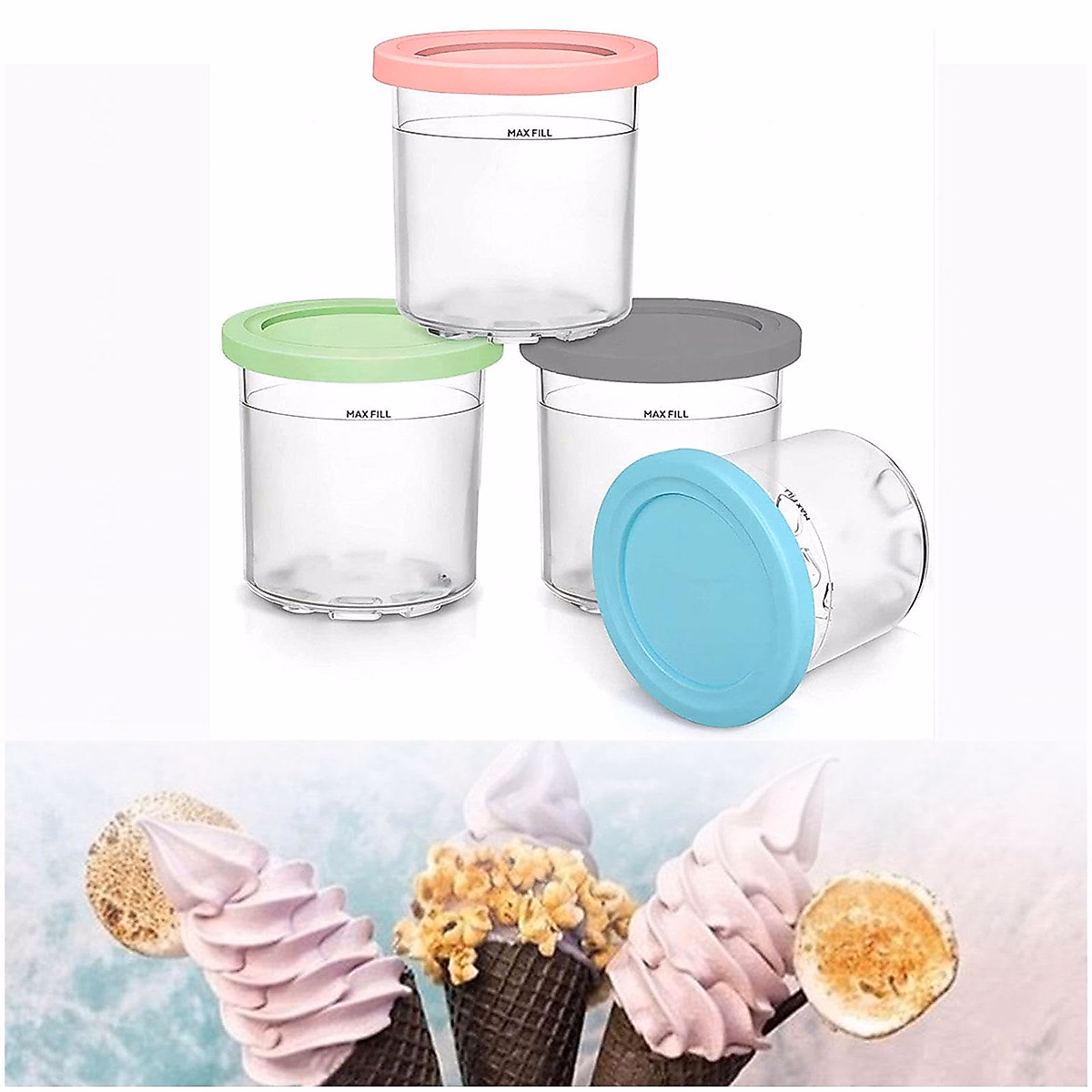 Creami Pints and Lids, for Creami Ninja,16 OZ Creami Containers Safe and Leak Proof Compatible NC301 NC300 NC299AMZ Series Ice Cream Maker