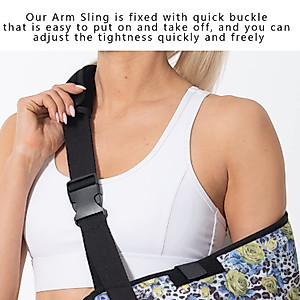 Fotgok Foam Arm Sling with Waist Strap Elbow Brace Support Arm Immobilizer for Shoulder Injury for Women, Green Rose Leopard