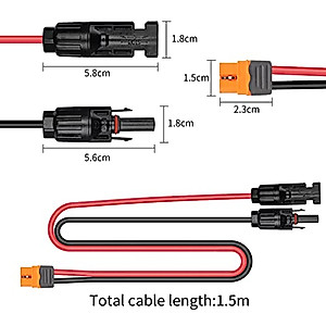 YACSEJAO Solar to XT60i Charging Cable 12AWG 1.5M Solar Plug to XT60 Socket Solar Connector to XT60i-F Solar Panel Cable for RV Portable Power Station Lipo Battery