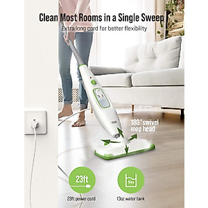 TOPPIN Steam Mop - 23ft Power Cord and 380ml Water Tank, 3 Steam Levels, Steam Mop with 2 Steam Mop Pads, Lightweight Steam Cleaner for Hardwood Floor, Marble, Laminate, Tile