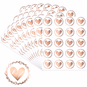 500 Pieces Heart Envelope Seals, Heart Stickers, Clear Bronzing Heart Stickers 1.26 Inch Round Sealing Sticker for Wedding Invitation Card Envelope Valentine's Day Bridal Shower Favor (Rose Gold)