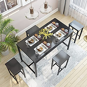 AWQM 5 Piece Bar Table Set, Modern Counter Height Dining Table and Chairs Set for 4, Wood Kitchen Table and 4 Bar Stools for Small Spaces, Apartment, Pub, Dining Room (Black)
