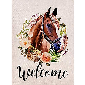 Welcome Horse Garden Flag 12.5x18 Inches Vertical Double Sided Farmhouse Burlap Yard Outdoor Décor