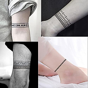 Everjoy 10+ Designs Waterproof Arm Wrist Leg Circle Fake Temporary Tattoo Stickers - Black Boho Tribal Armband