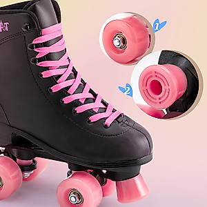 Ruthfot Roller Skates for Women and Girls with Innovative Jelly Wheels, High Top Double-Row Classic Quad Skates with PU Leather for Kids and Adult