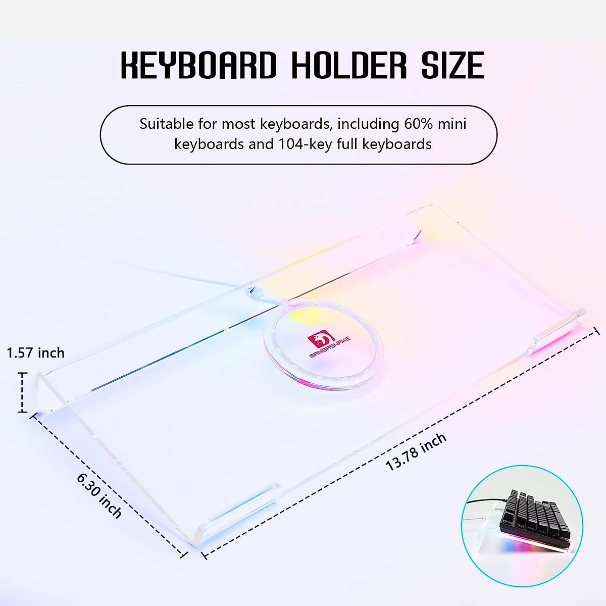 SELORSS Acrylic Computer Keyboard Holder,366 Kinds RGB Compact Keyboard Tray,Gaming Keyboard USB Interface Titled Keyboard Stand Ergonomic Typing,Clear Keyboard Riser for Office Desk,PC,Gaming.