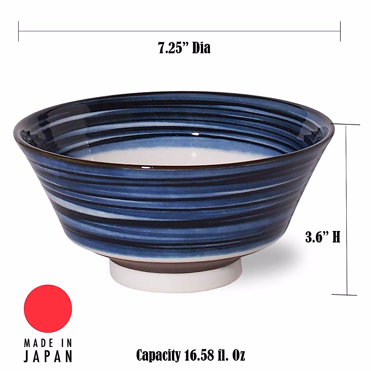 Hinomaru Collection Authentic Japanese Minoyaki Porcelain Handpainted Ramen Bowl Large Noodle Multi Purpose Bowls Set 16.58 fl oz 7.25 inch W Set of 2 Pair Set (Komasuji)