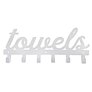 AuldHome White Towel Hanger w/ 6 Hooks, Farmhouse Style Towel Hanger Hooks for Wall/Door Mounted