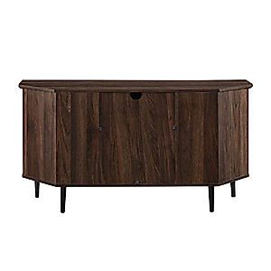 Walker Edison Modern Wood Corner Universal TV Stand with Open Shelves Glass Cabinet Doors Storage for TV's up to 55" Flat Screen Living Room Storage Entertainment Center, 48 Inch, Dark Walnut