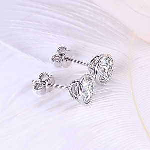 DovEggs Solid 10K White Gold Post 2ct 6.5mm Blue Moissanite Stud Earring Bezel Setting Push Back 14K Gold QUALITY Sterling Silver Earrings for Men and Women