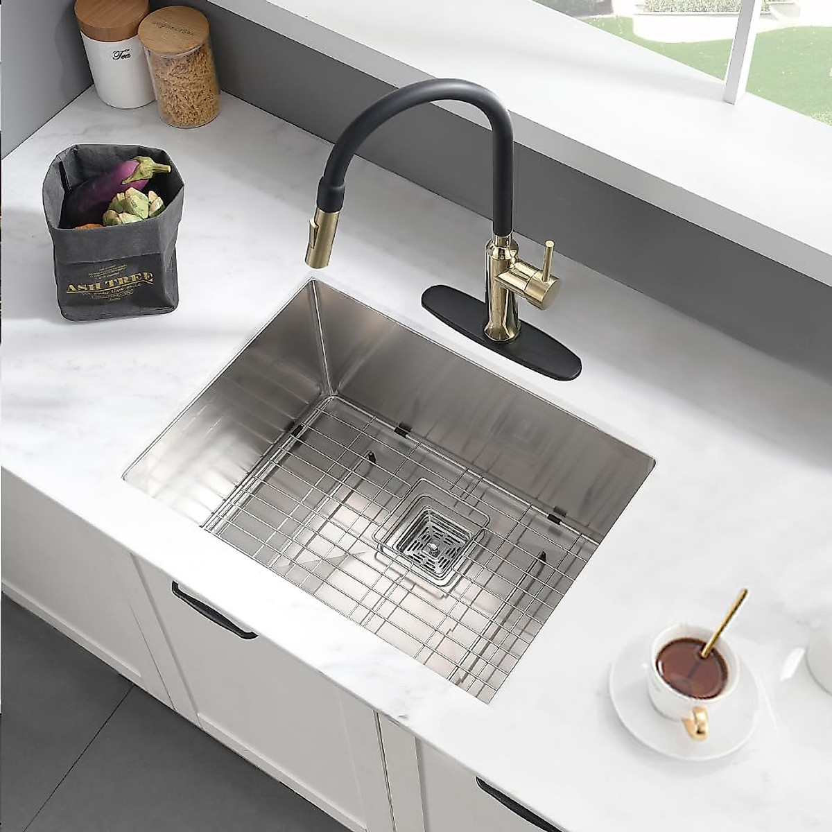 BoomHoze Undermount Laundry Utility Sink, 24"x19"x12" Deep Laundry & Utility Room Sinks 16 Gauge Stainless Steel Laundry Sink Undermount Kitchen Sink Outdoor RV Sink