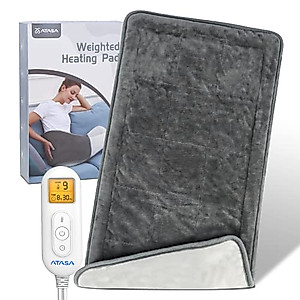 ATASA Weighted Heating Pad for Back Pain Relief, Electric Heating Pads with 11 Auto Shut Off & 9 Heating Levels, 12"x24" XL Heating Pad for Stomach/Cramps/Neck/Shoulder, Moist & Dry Therapy, Washable