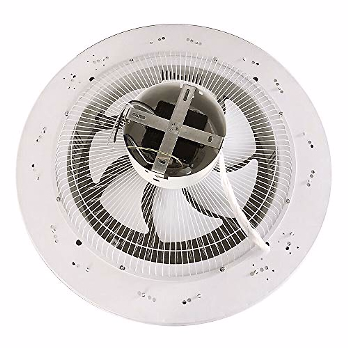 22'' Modern LED Invisible Ceiling Fan with light 3-Color 3-Speed 64W 7 Acrylic Blades Round Enclosed Chandelier Fan with Remote Control Semi Flush Mount Quiet for Bedroom Living Room (Bamboo leaf)
