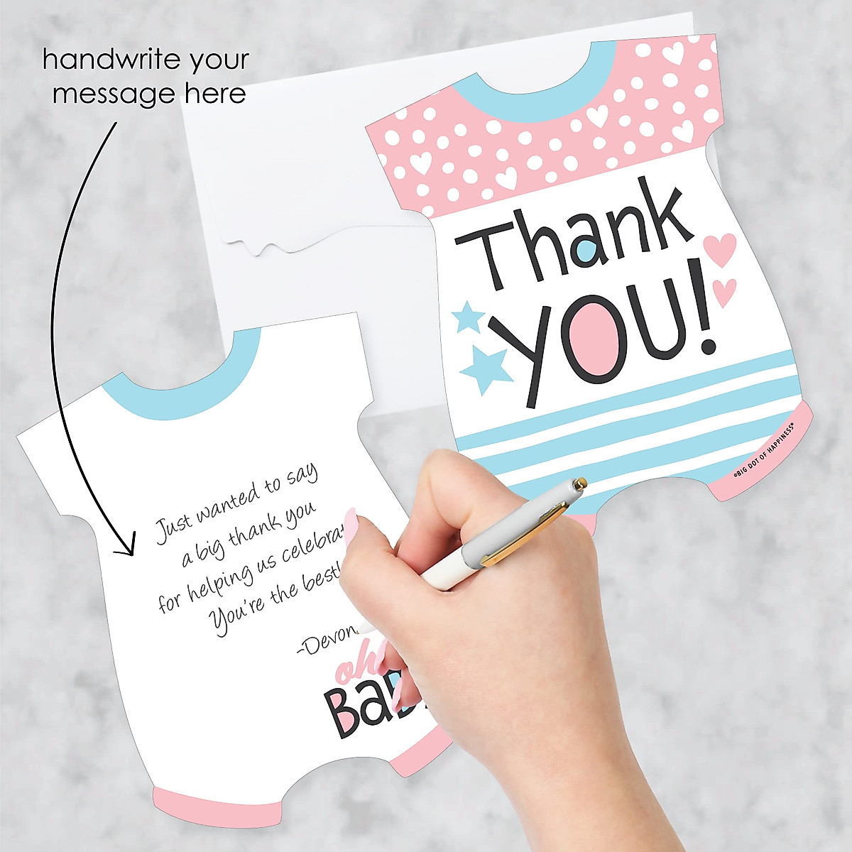 Big Dot of Happiness Baby Gender Reveal - Shaped Thank You Cards - Team Boy or Girl Party Thank You Note Cards with Envelopes - Set of 12