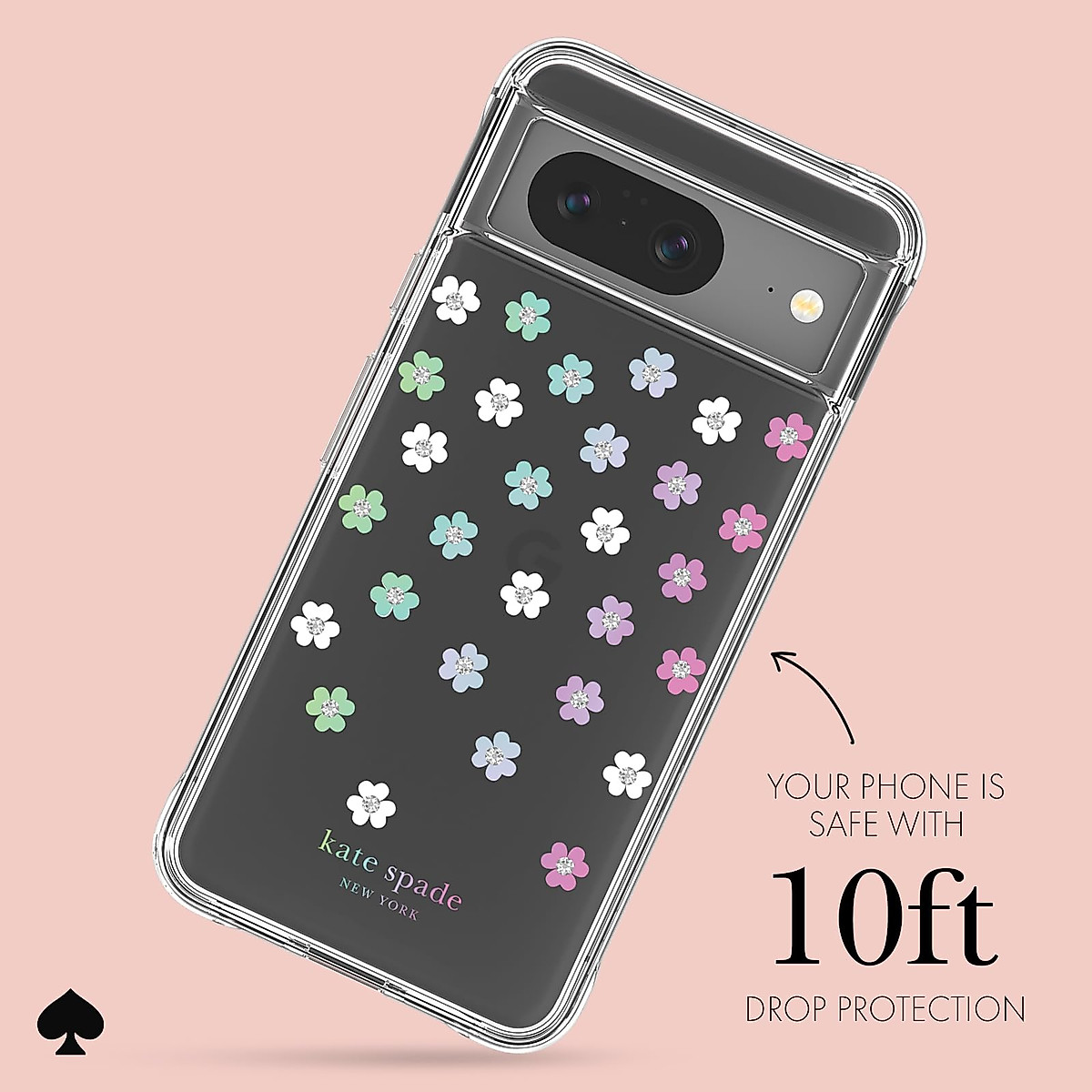 kate spade new york Google Pixel 8 Case, Compatible with Wireless Charging - Scattered Flowers