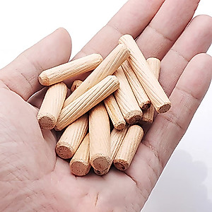 GSHLLO 60 PCS Assorted Size Wooden Dowels Pins Wood Grooved Plugs for Furniture Woodwork