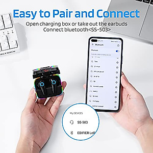 LTC SS-503 TWS Wireless Earbuds, Bluetooth 5.1 in-Ear Earphones with Wireless Charging Case IPX4 Waterproof, Built-in Mic RGB Stereo Headphones for Sport, Gaming, Black