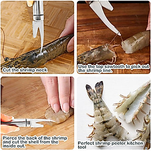 4 Pcs Multifunctional Shrimp Line Knife, Stainless Steel Shrimp Deveiner Tool Quick Shrimp Peeler, Multifunctional Shrimp Line Fish Maw Knife Shrimp Cleaner for Removing Shrimp Line, Fish Scales