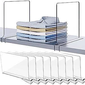 SUMAIDA Shelf Dividers for Closet Organization, Clear Acrylic Shelf Divider for Wooden Shelves, in Closets Shelf and Closet Separator in Bedroom, Kitchen and Office(8)