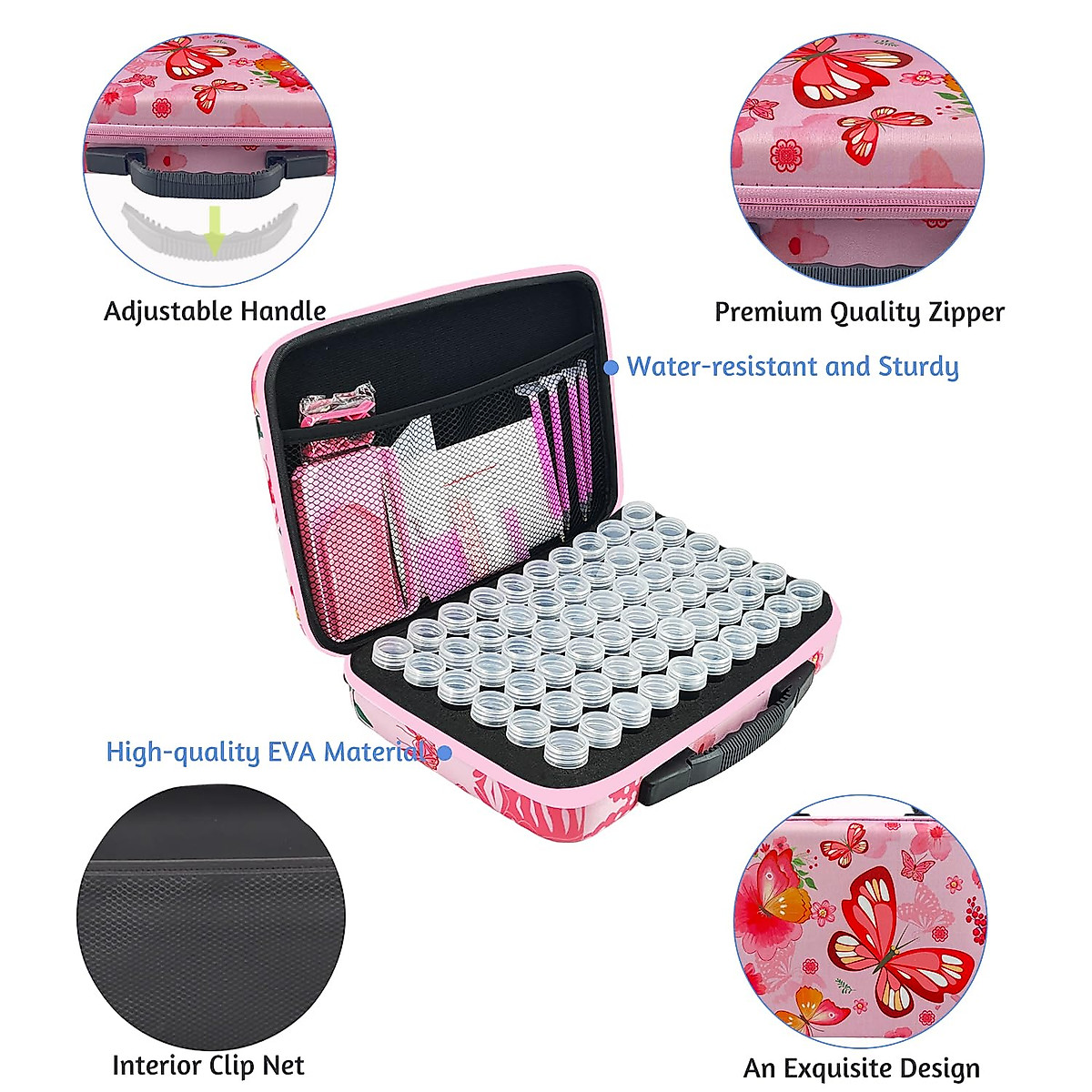 LIRUNQIU Diamond Painting Storage Containers, 60 Slots Diamond Art Accessories and Tools Kits Storage Box(Pink)