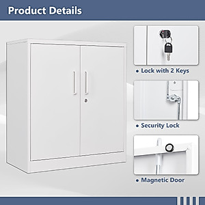 LISSIMO Metal Storage Cabinet,Locker Storage Cabinet with Doors and Adjustable Shelves,Steel Cabinet for Garage,Home,Office and School Assembly Required(White)